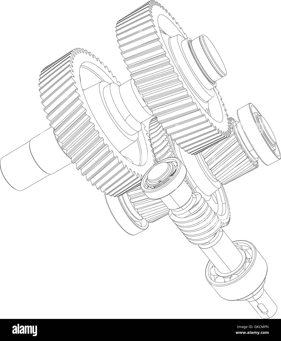 Wire-frame gears with shafts. Close-up. Vector Stock Vector Image & Art ...