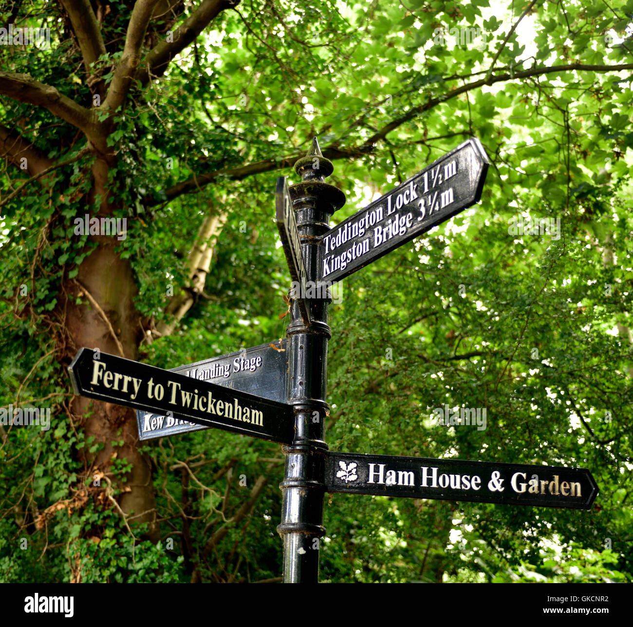 Signpost for Twickenham Ferry, Ham House, Kingston Bridge and ...