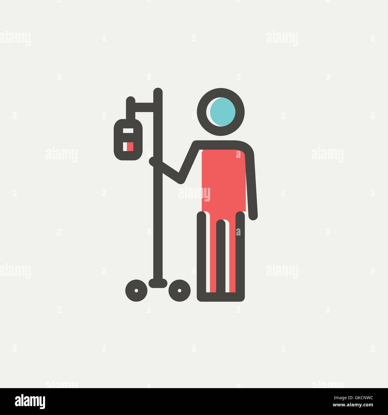 Patient standing with intravenous saline solution thin line icon Stock ...