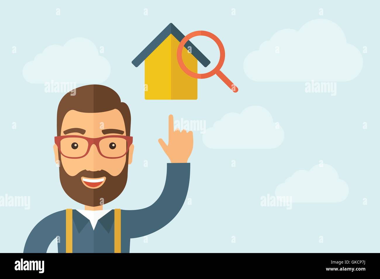 Man pointing the house with magnifying glass icon Stock Vector Image ...
