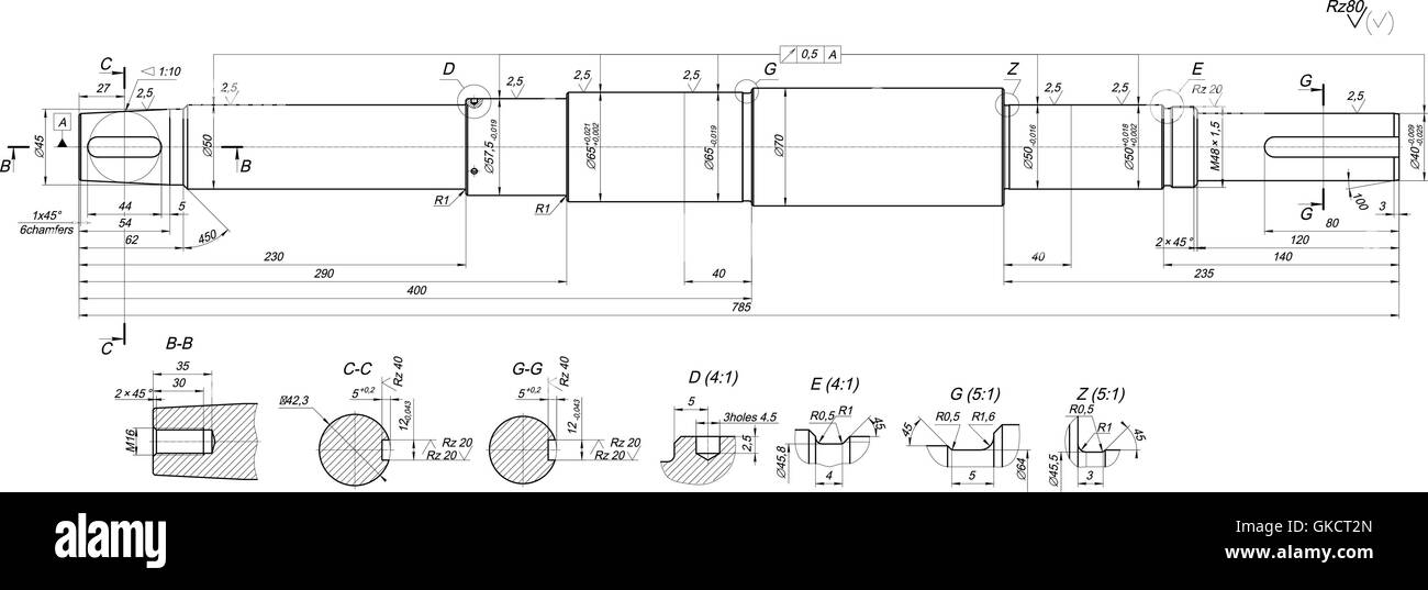 Shaft Sketch With Chamfers Engineering Drawing Vector Image, 59% OFF