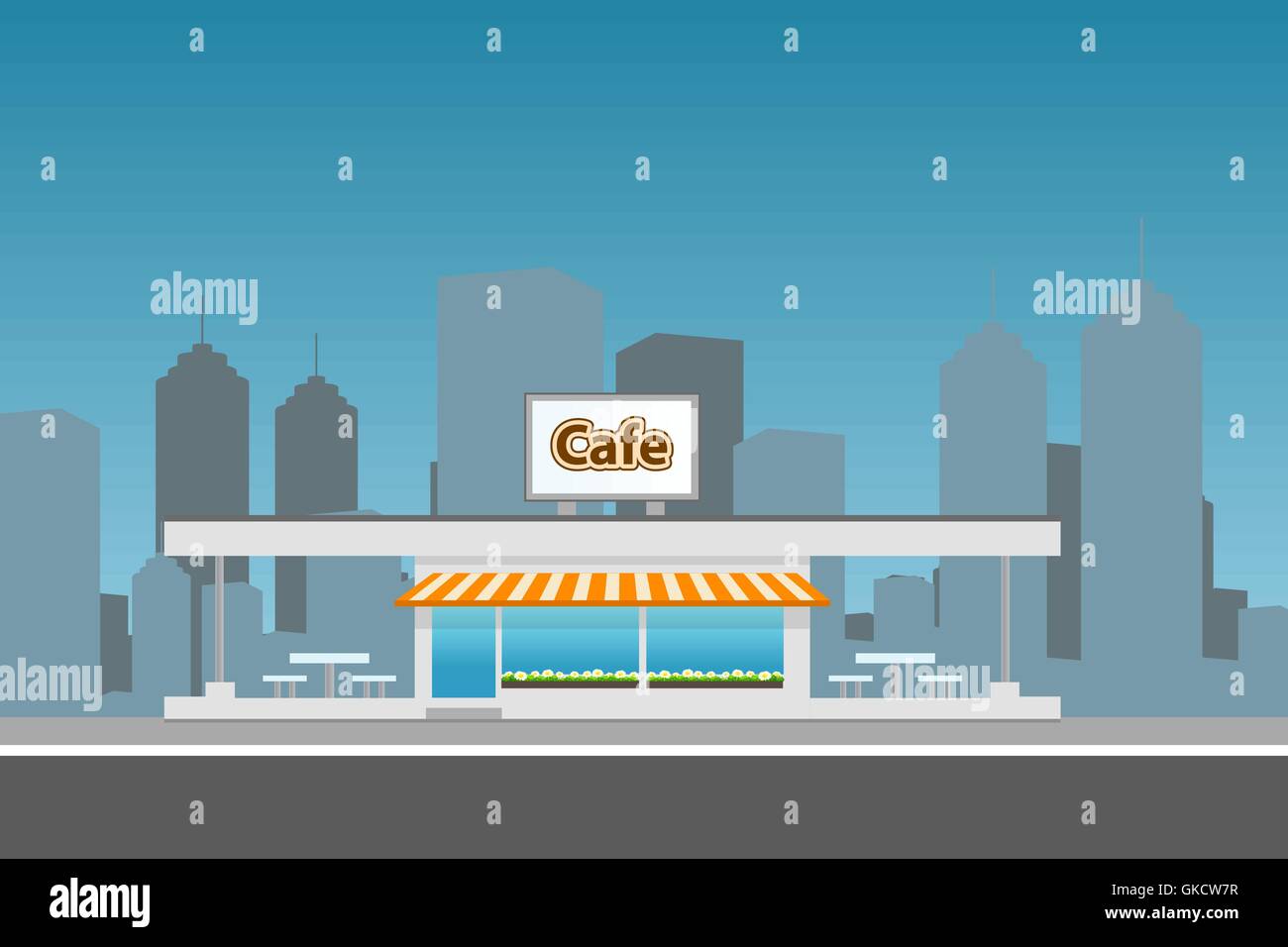 Cityscape with cafe building. Flat illustration Stock Vector Image ...