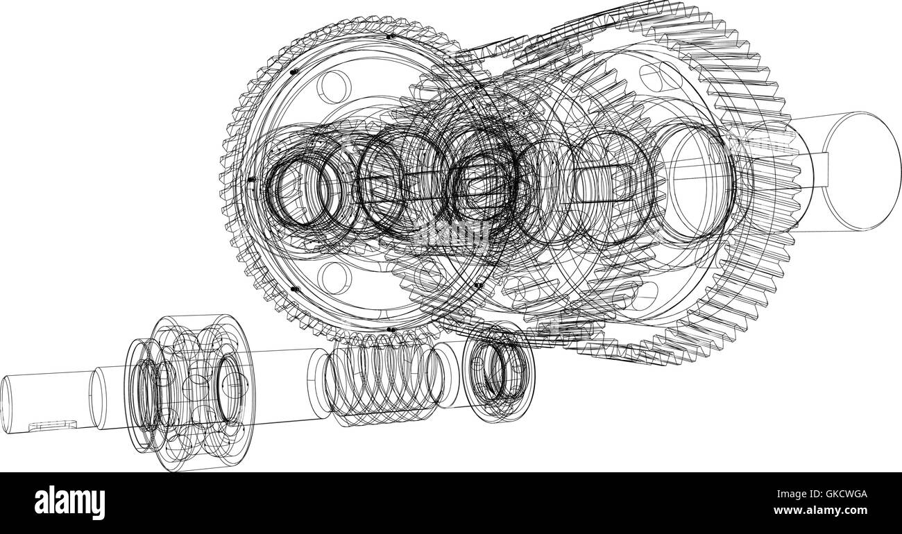 Wire-frame gears with shafts. Close-up. Vector Stock Vector Image & Art ...