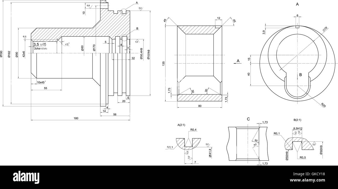Sketch of engineering elements with chamfers Stock Vector Image & Art ...