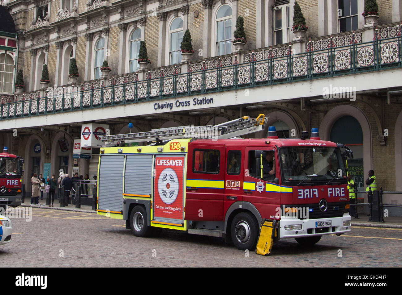 Fire response vehicles seen outside London’s Charing Cross station ...