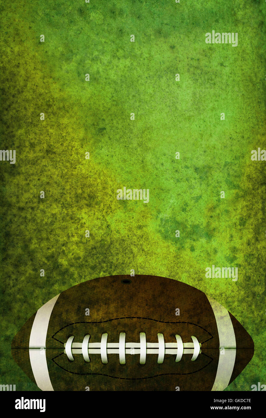 A green textured American football field background with ball. Room for ...