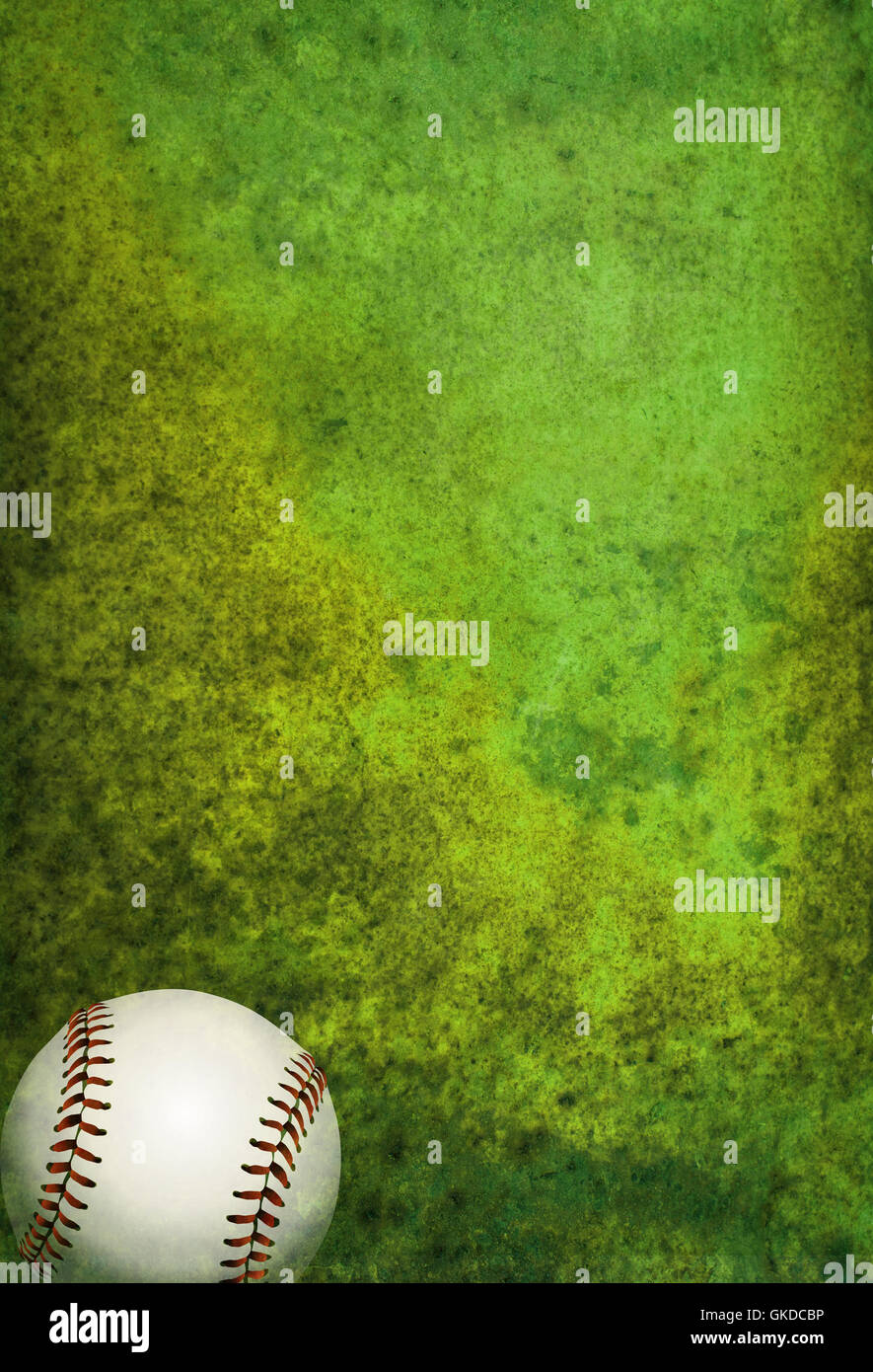 A green textured baseball field background with ball. Room for copy ...