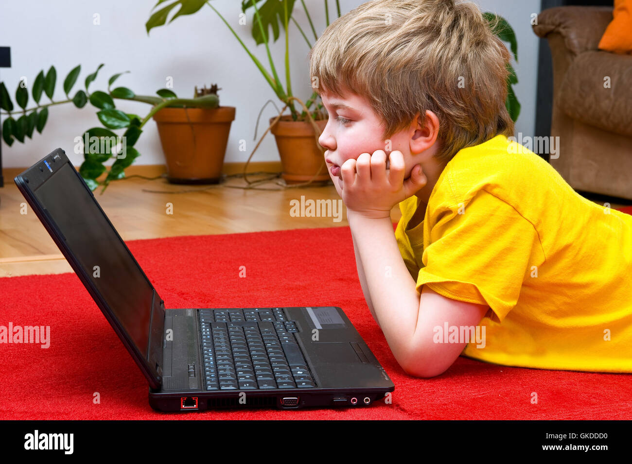 boy with computer at home Stock Photo - Alamy
