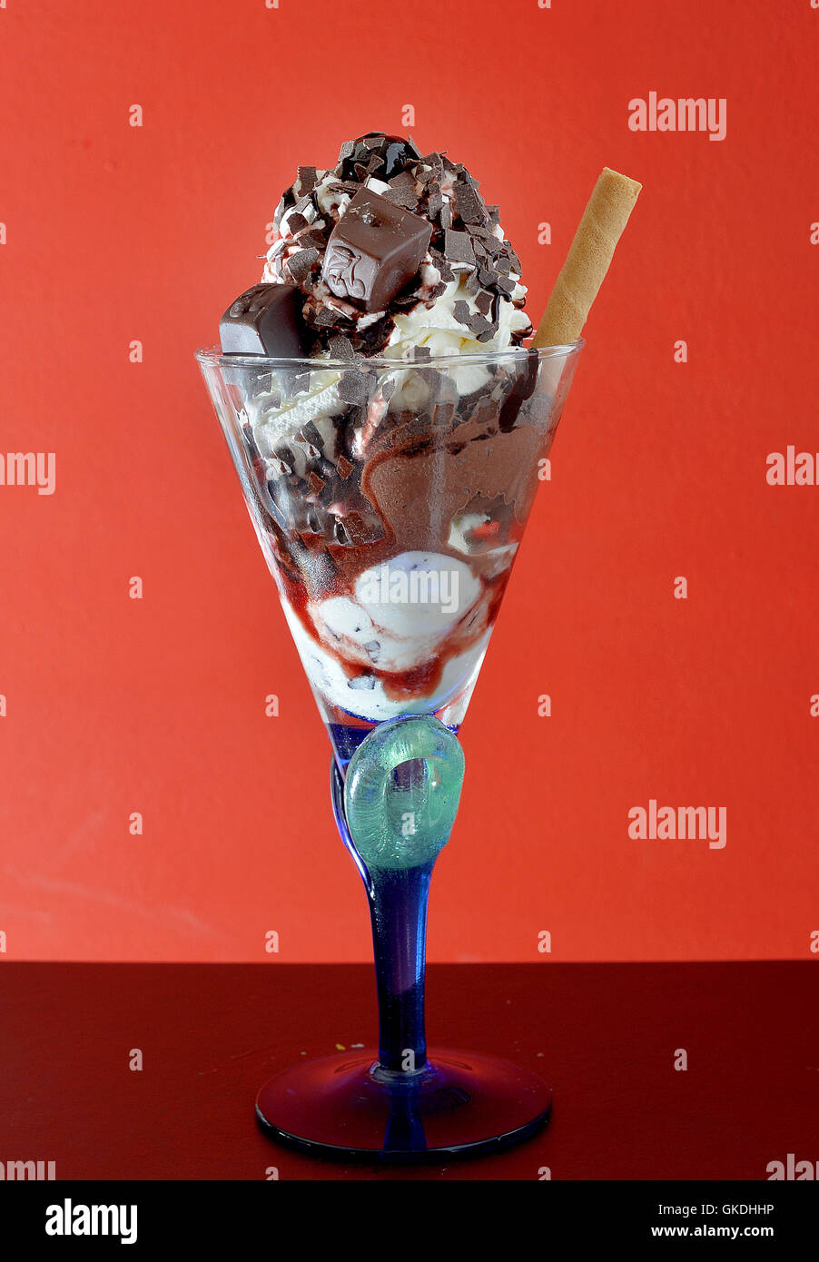 a big glass of delicious ice cream with plenty of topping Stock Photo ...