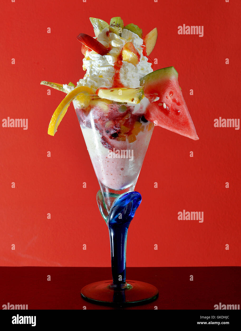 a big glass of delicious ice cream with plenty of topping Stock Photo ...