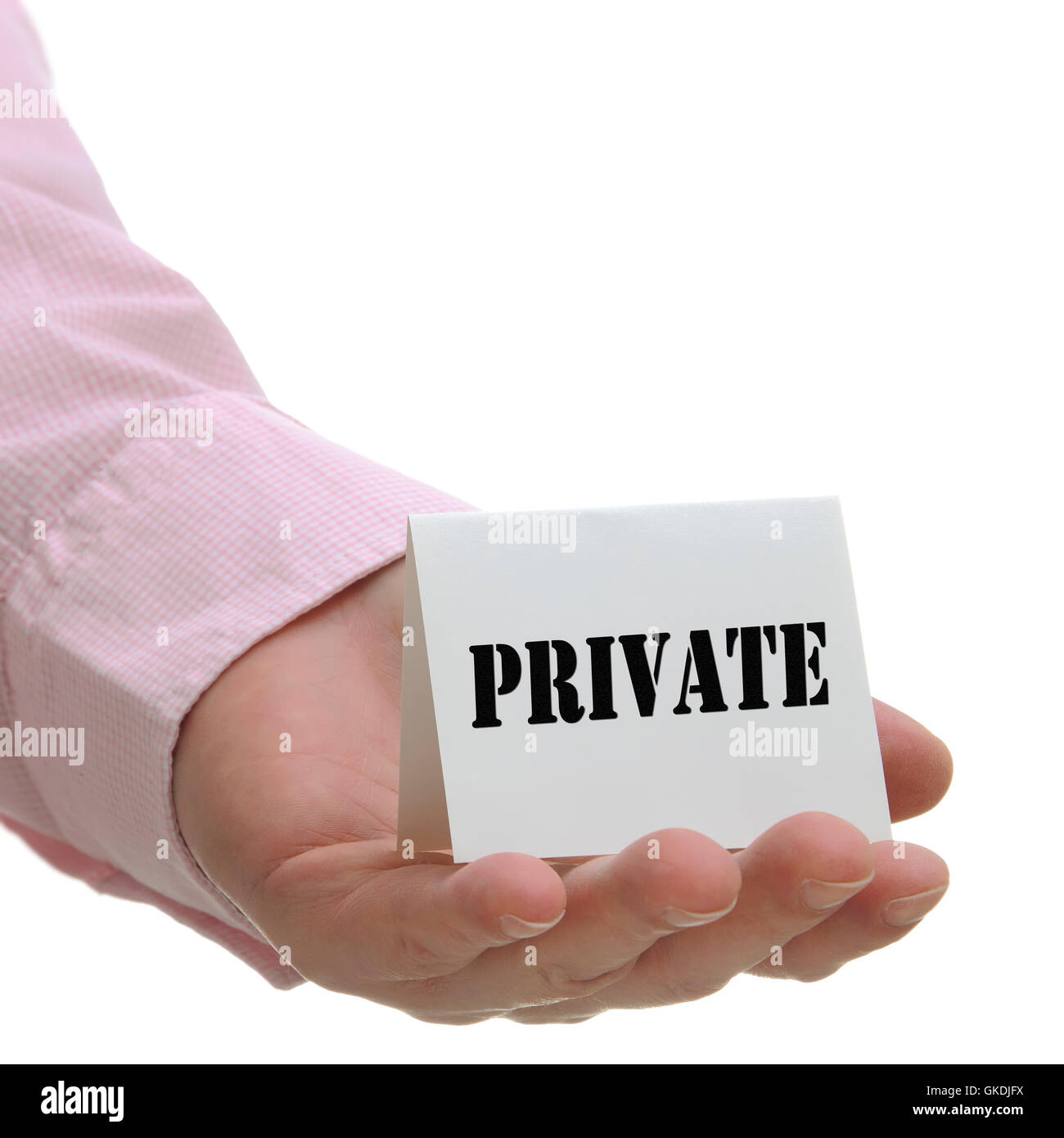 Business man holding private sign on hand Stock Photo - Alamy