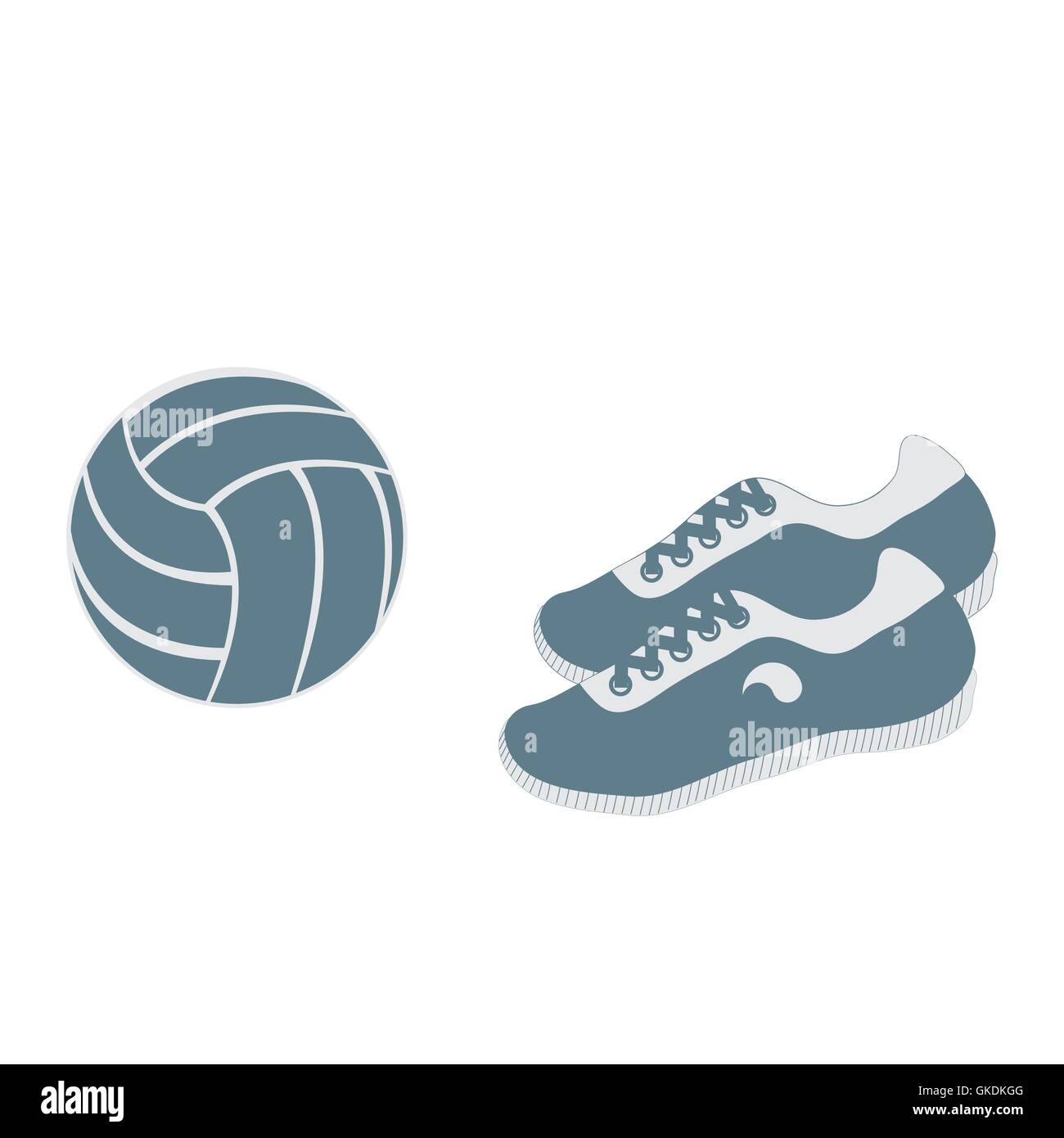 Stylized icon of a colored volleyball and sneakers on a white ...