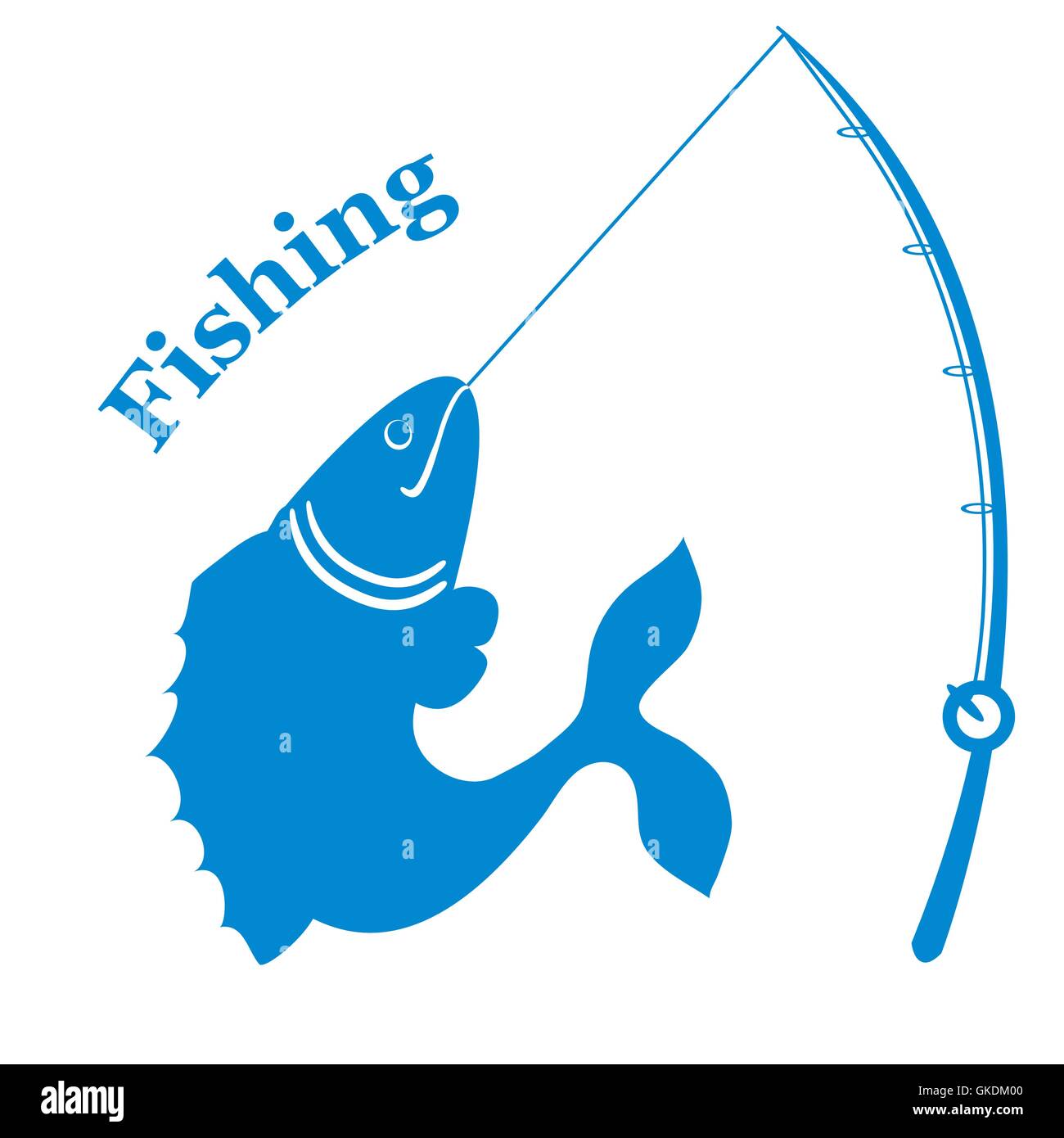 Stylized icon with big fish caught the rod and an inscription: "Fishing ...