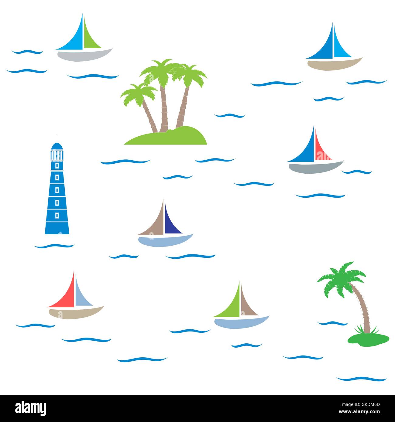 Nice picture on the marine theme with a lighthouse, palm trees and ...