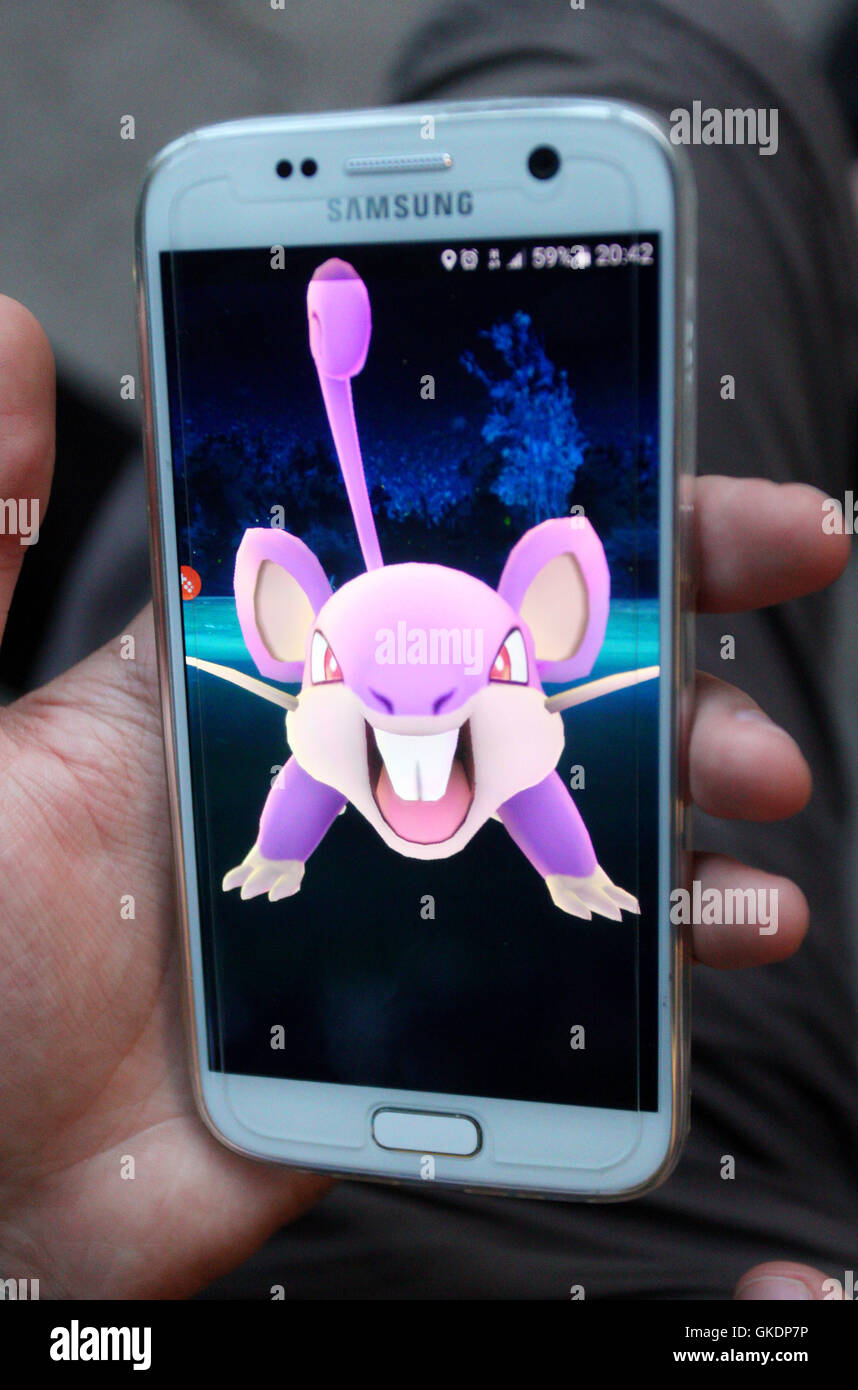 SOFIA, BULGARIA, JULY 23, 2016: Pokemon GO augmented reality smartphone ...