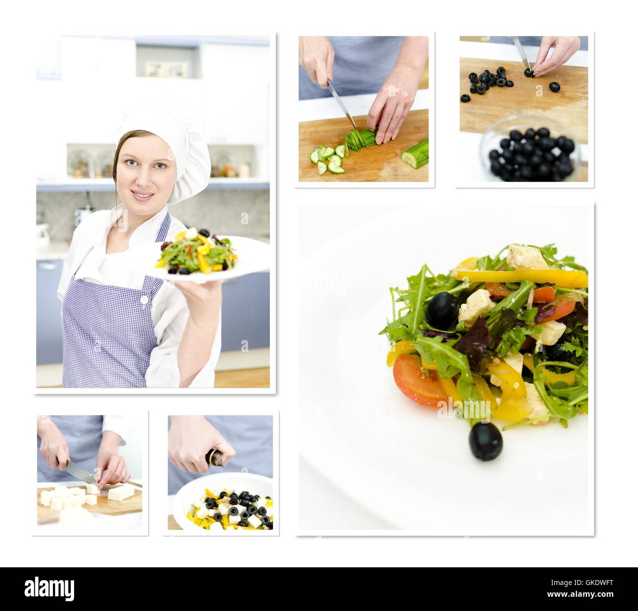 Preparation of a Greek salad collage. Made of six photos Stock Photo ...