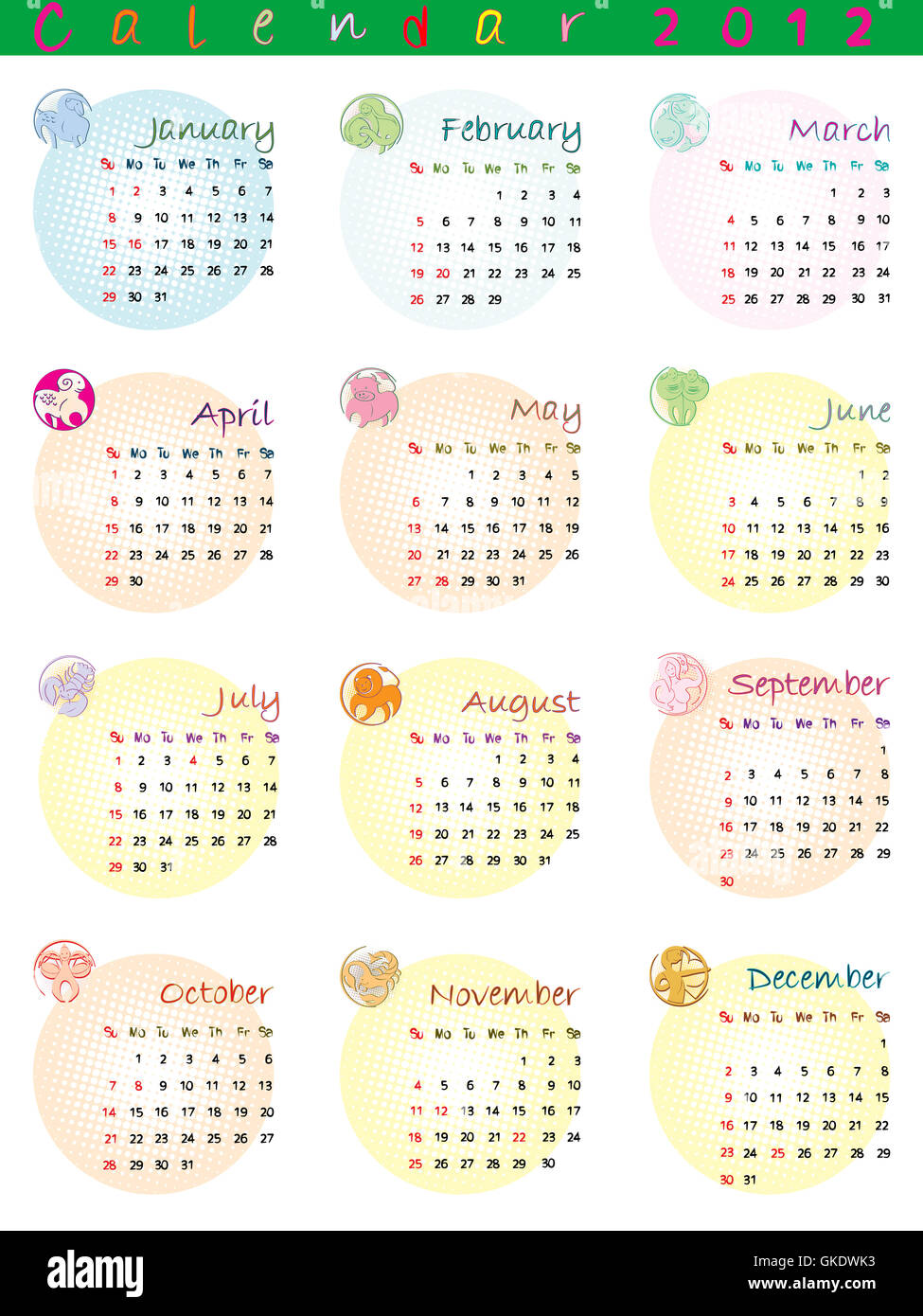 calendar 2012 with zodiac signs Stock Photo - Alamy
