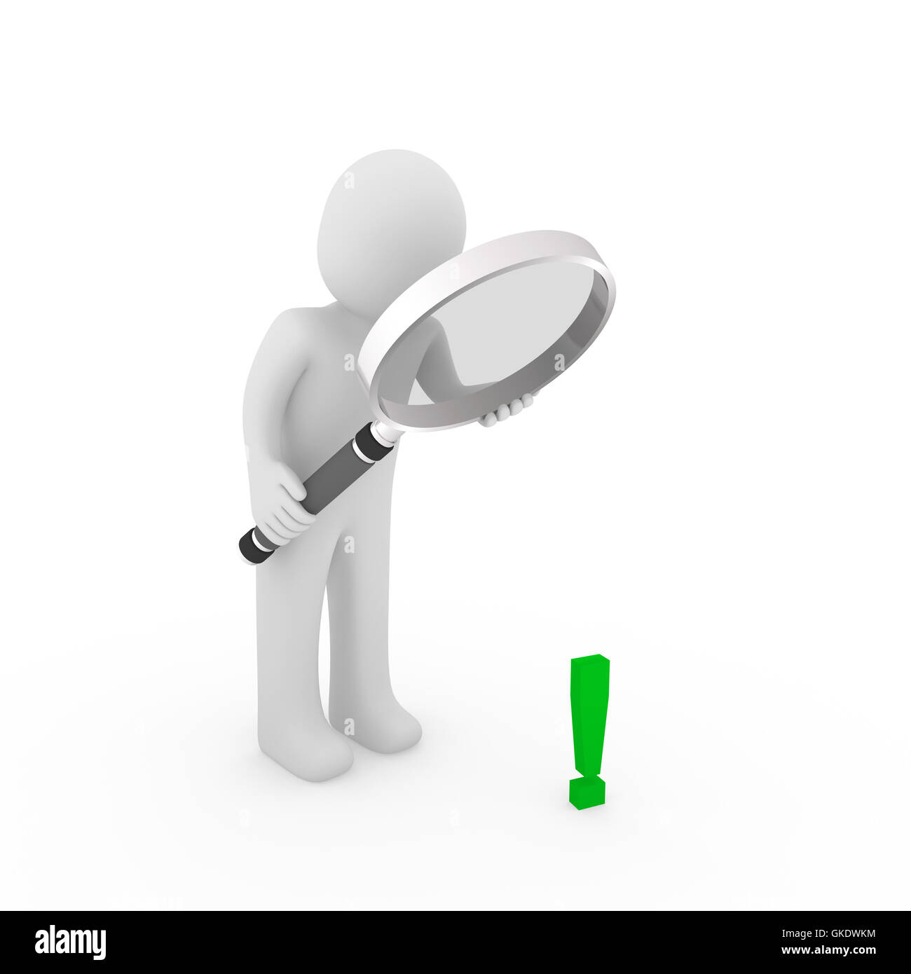 3d man human loupe exclamation mark Stock Photo - Alamy