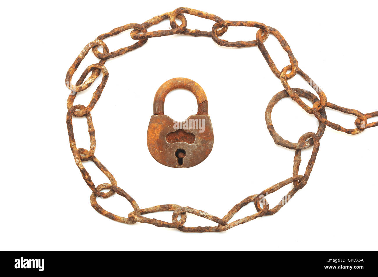 vintage padlock and very old chain isolated on white background Stock ...