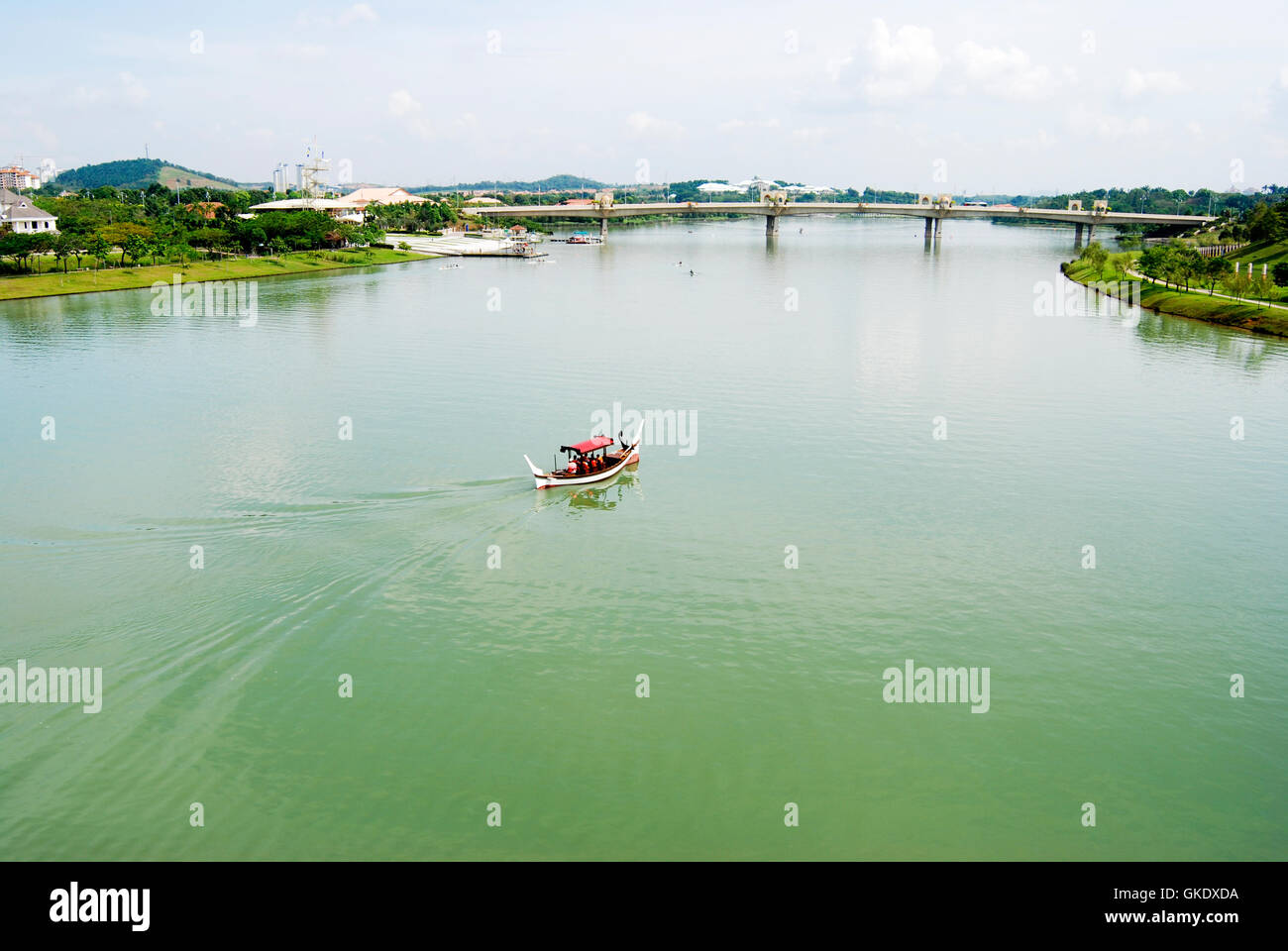 Little boat on wide lake Stock Photo - Alamy
