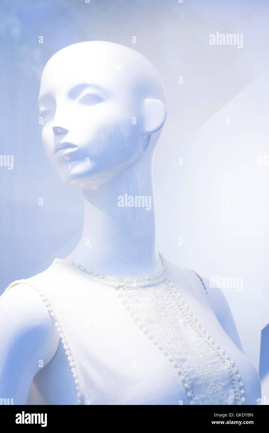 Store window fashion retail shop female mannequin bald dummy Stock ...