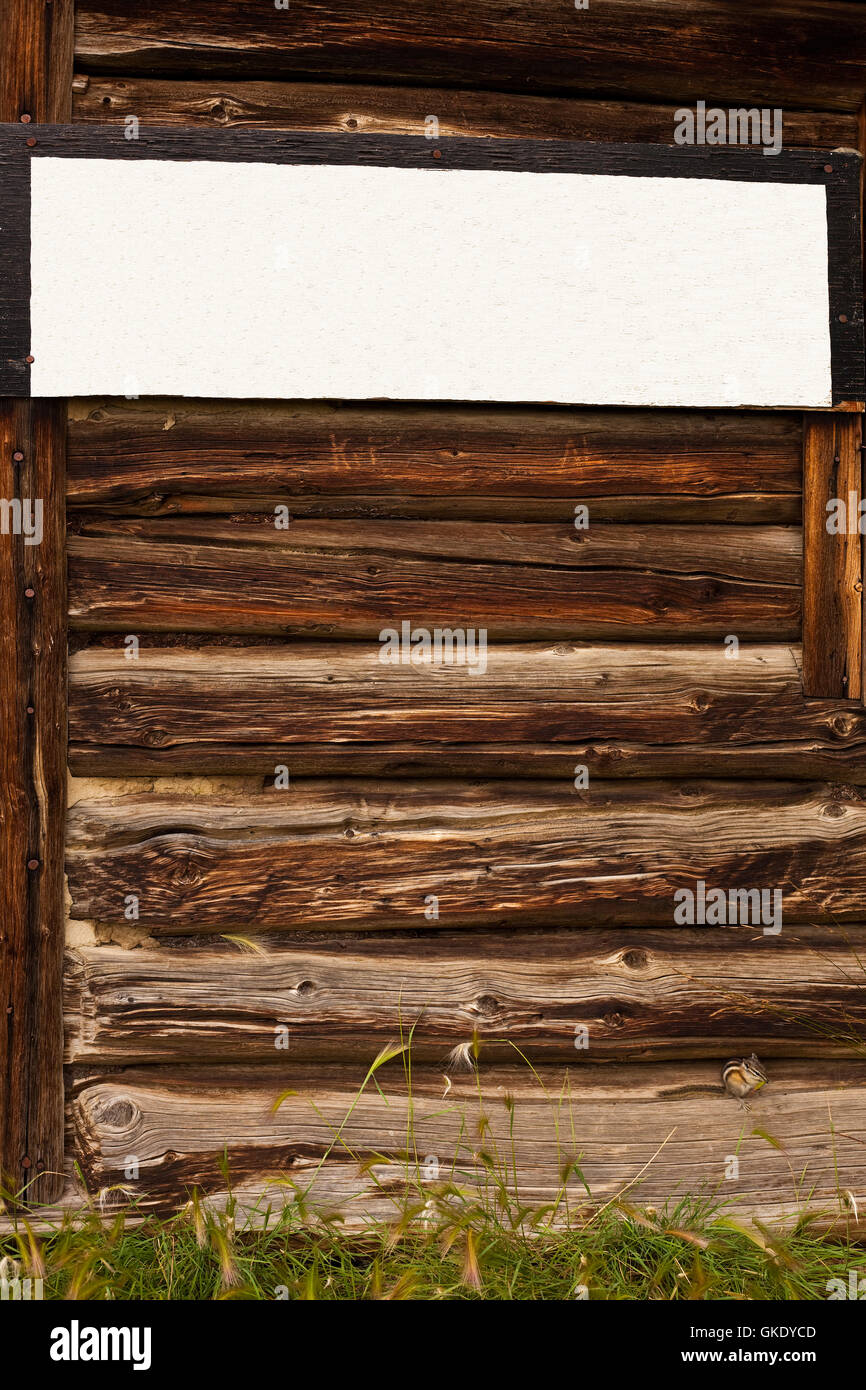 Empty Sign on old log wall Stock Photo - Alamy