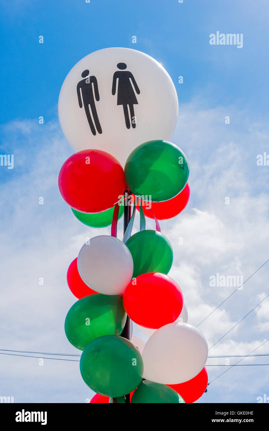 Balloons announcing Toilets this way, Italian Day, Commercial Drive ...