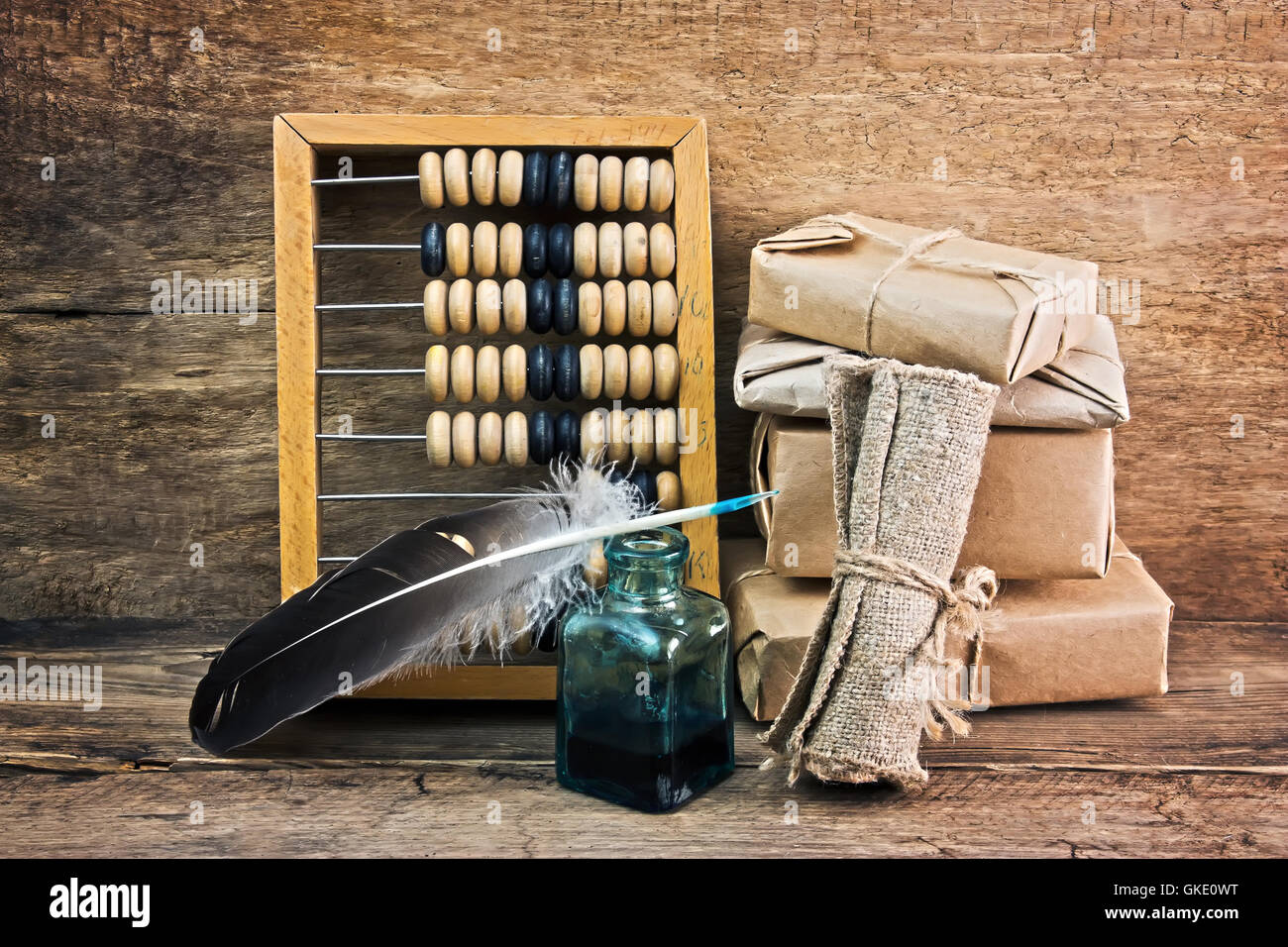 Still Life in a warehouse with abacus Stock Photo - Alamy