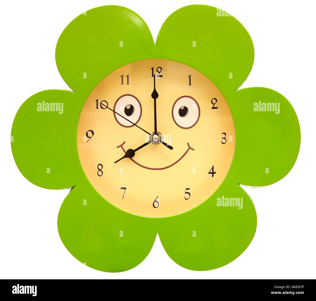 round toy clock isolated in white background Stock Photo - Alamy