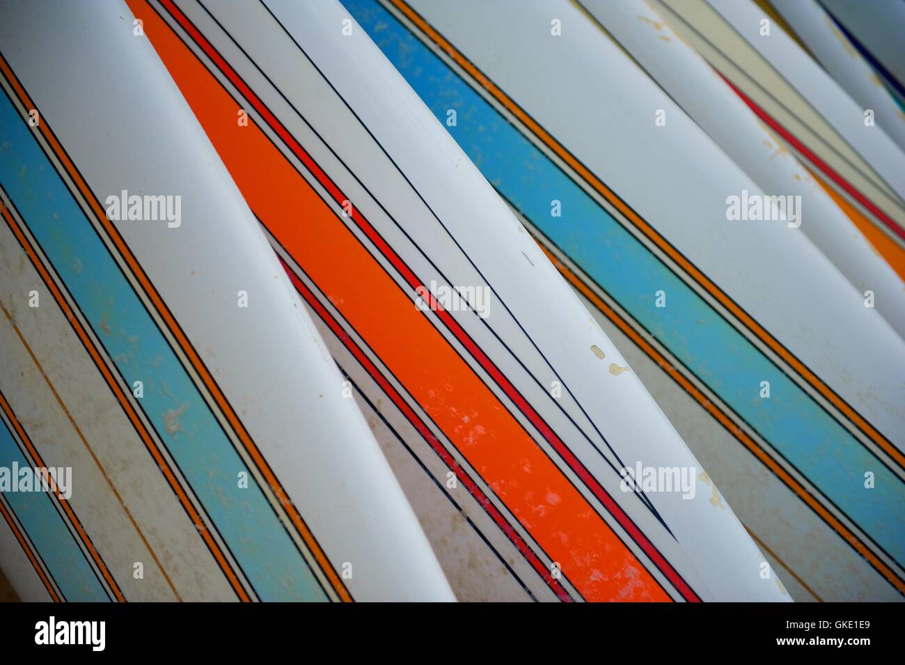 Row of Striped Surfboards Stock Photo - Alamy