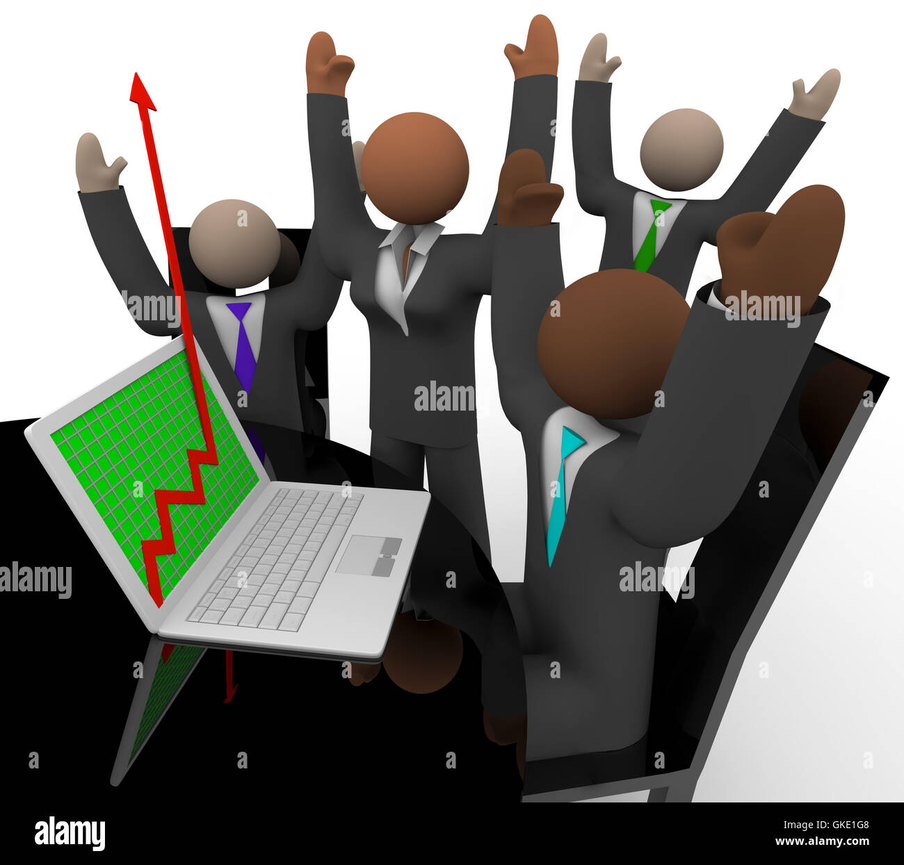 Business Team Cheers Growth Arrow Laptop Stock Photo - Alamy