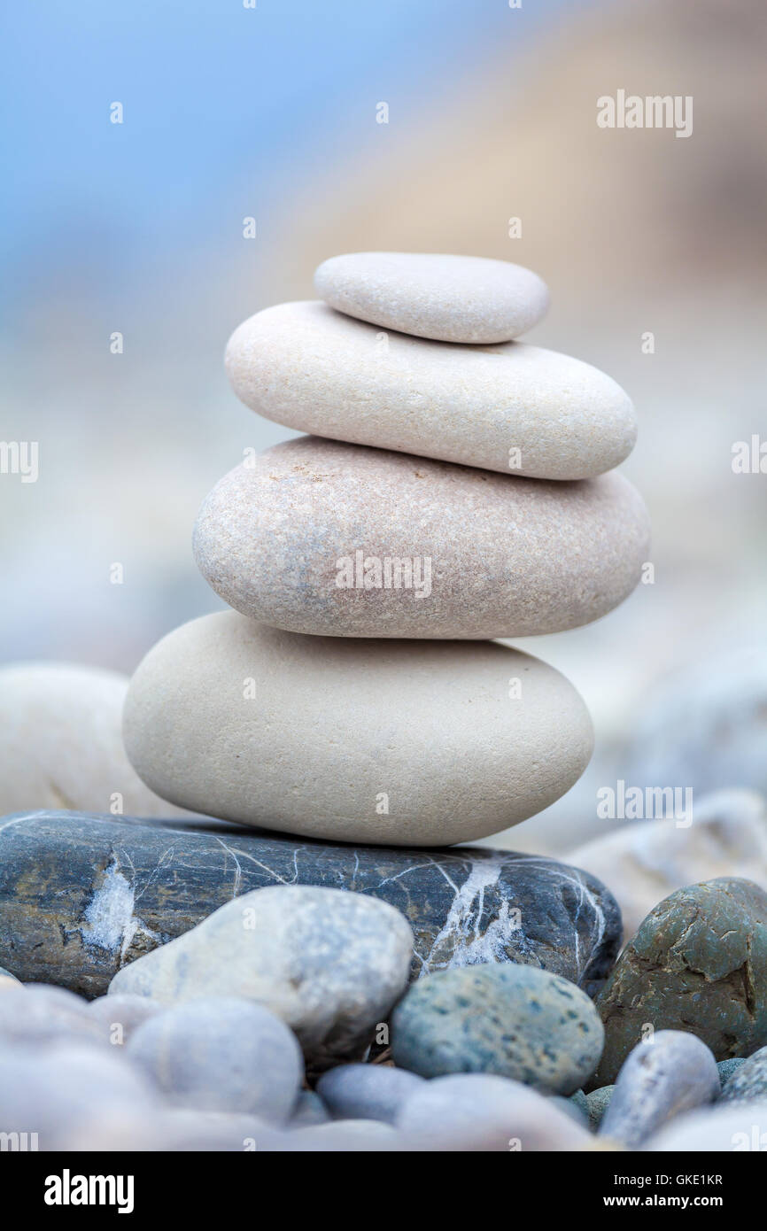 Pyramid of stones on Cyprus beach Stock Photo - Alamy