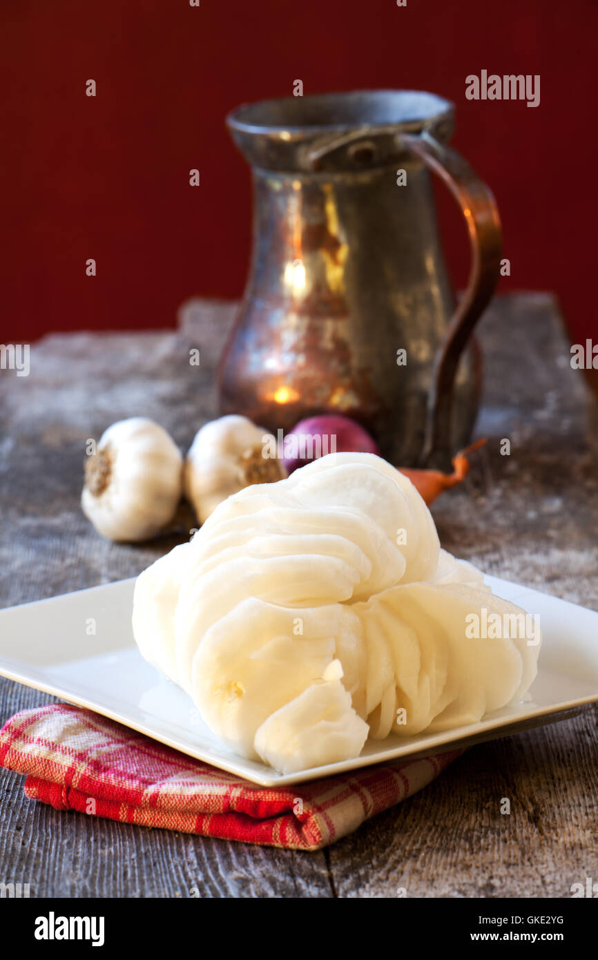 sliced white radish on a plate Stock Photo - Alamy