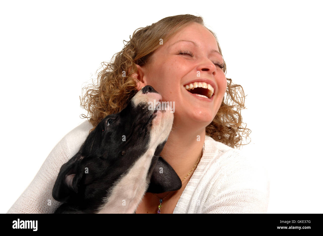 Happy woman and dog Stock Photo - Alamy