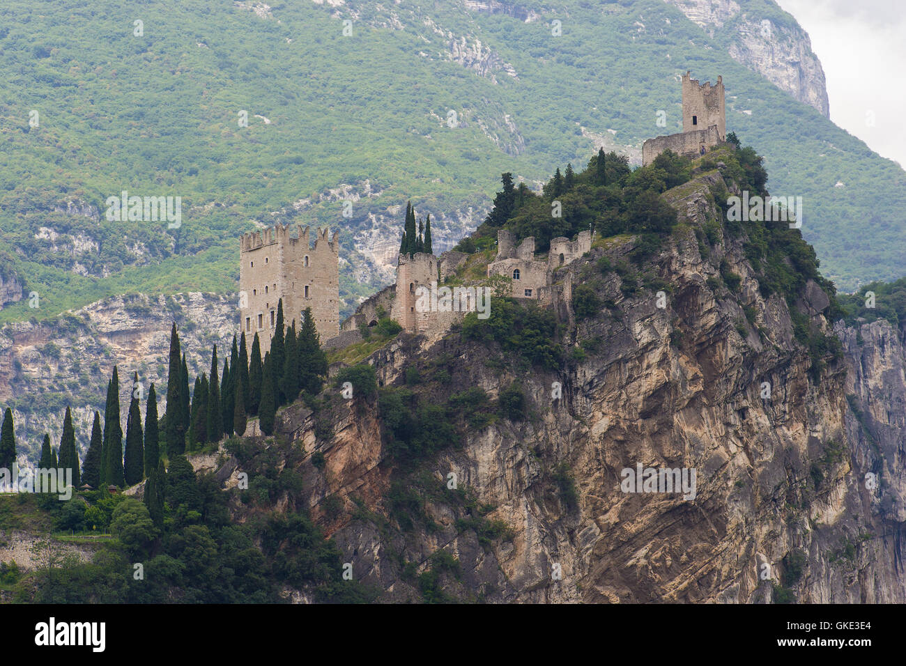 Castello di Arco, a ruined castle at the north end of Lake Garda in ...