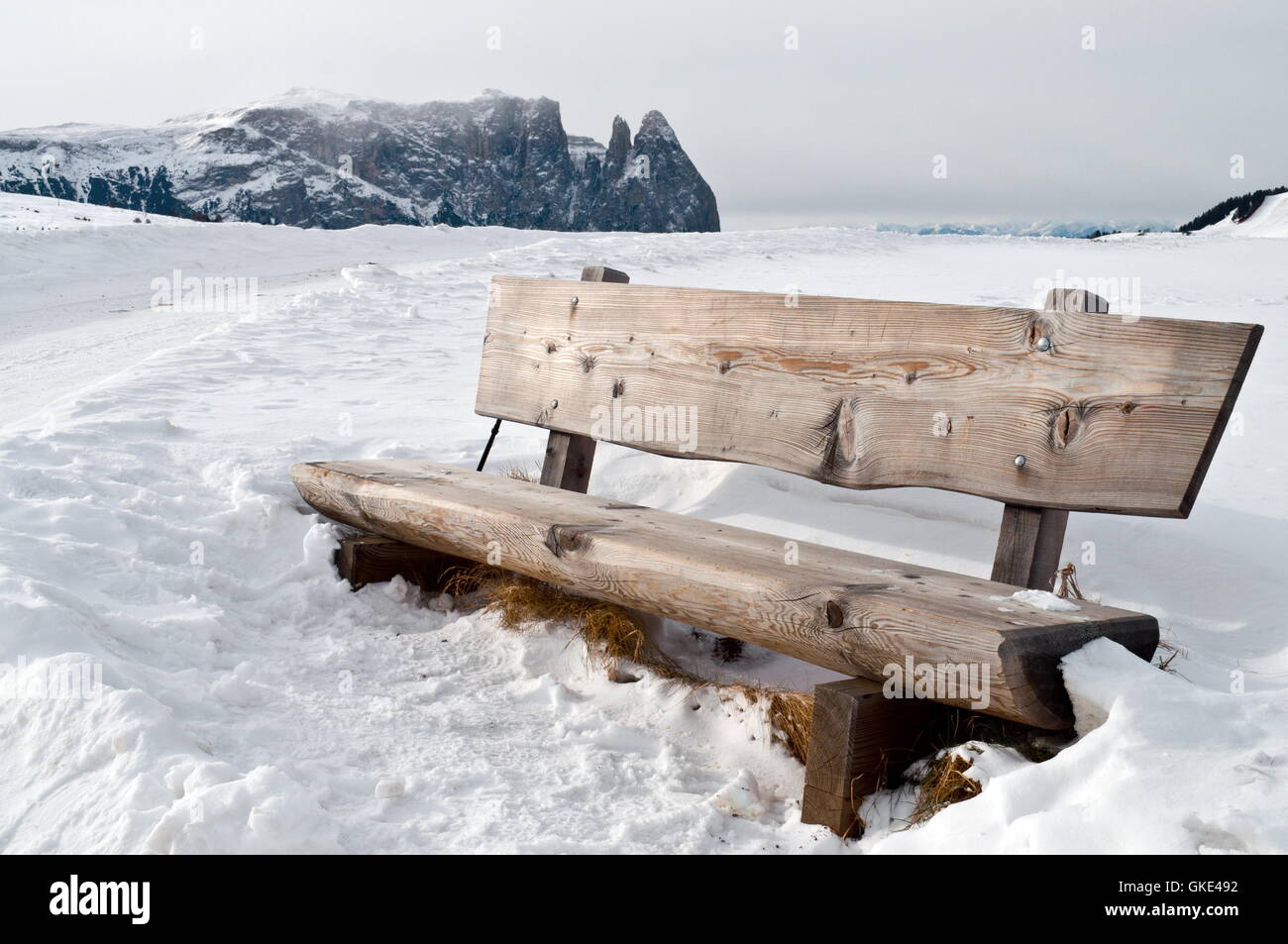 isolated bench in snow scape Stock Photo - Alamy