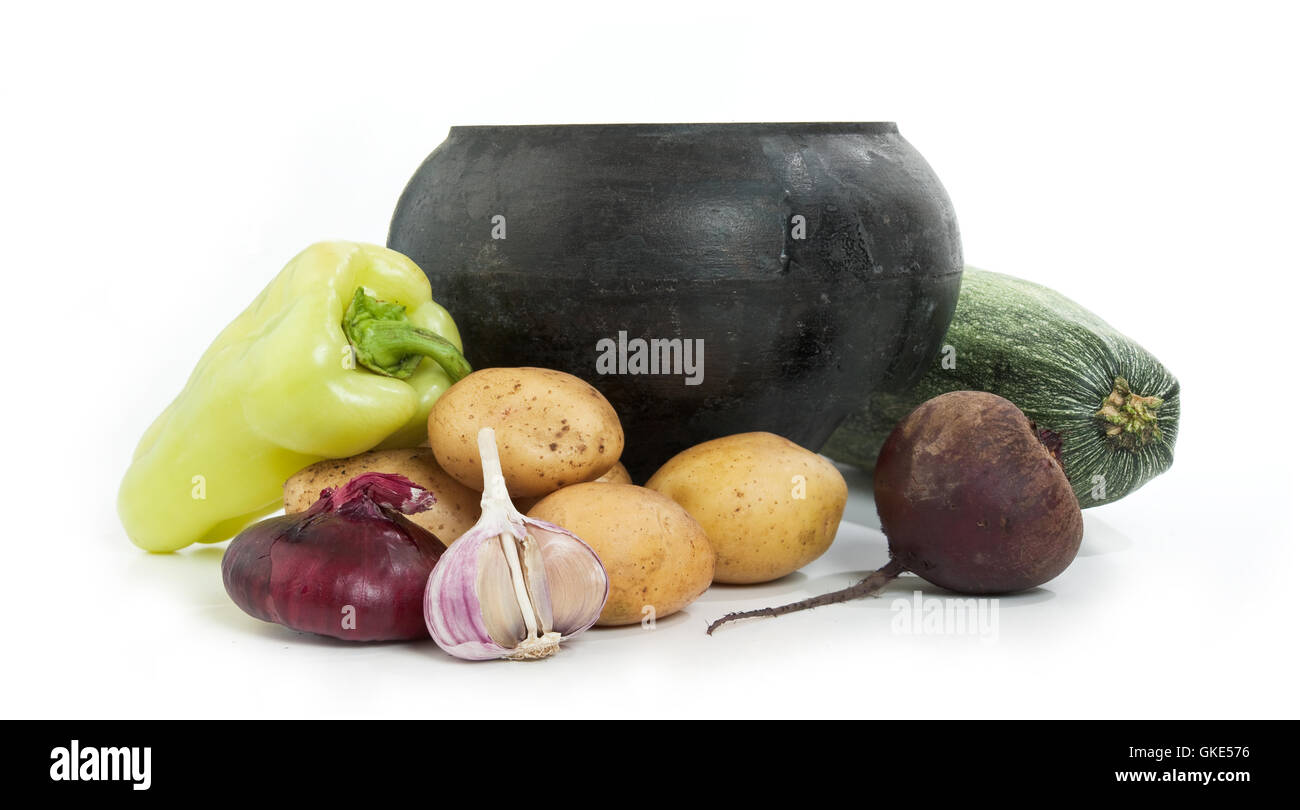 cast iron pot and vegetables Stock Photo - Alamy