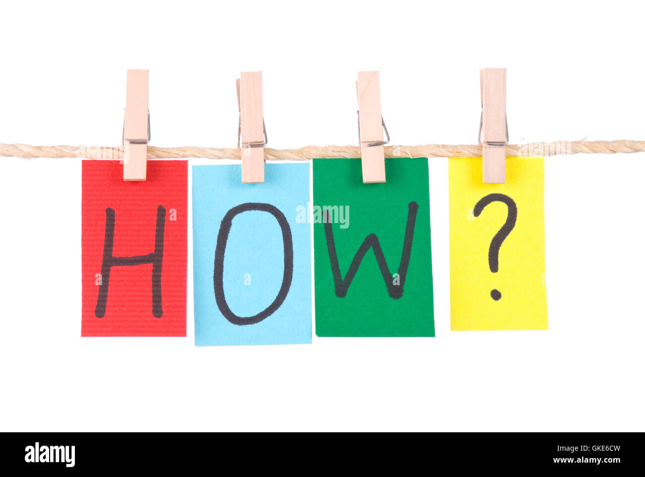 How, Colorful words hang on rope Stock Photo - Alamy