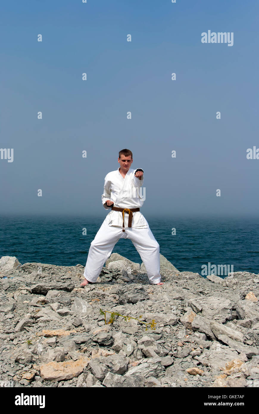karate on the shores of the misty sea Stock Photo - Alamy