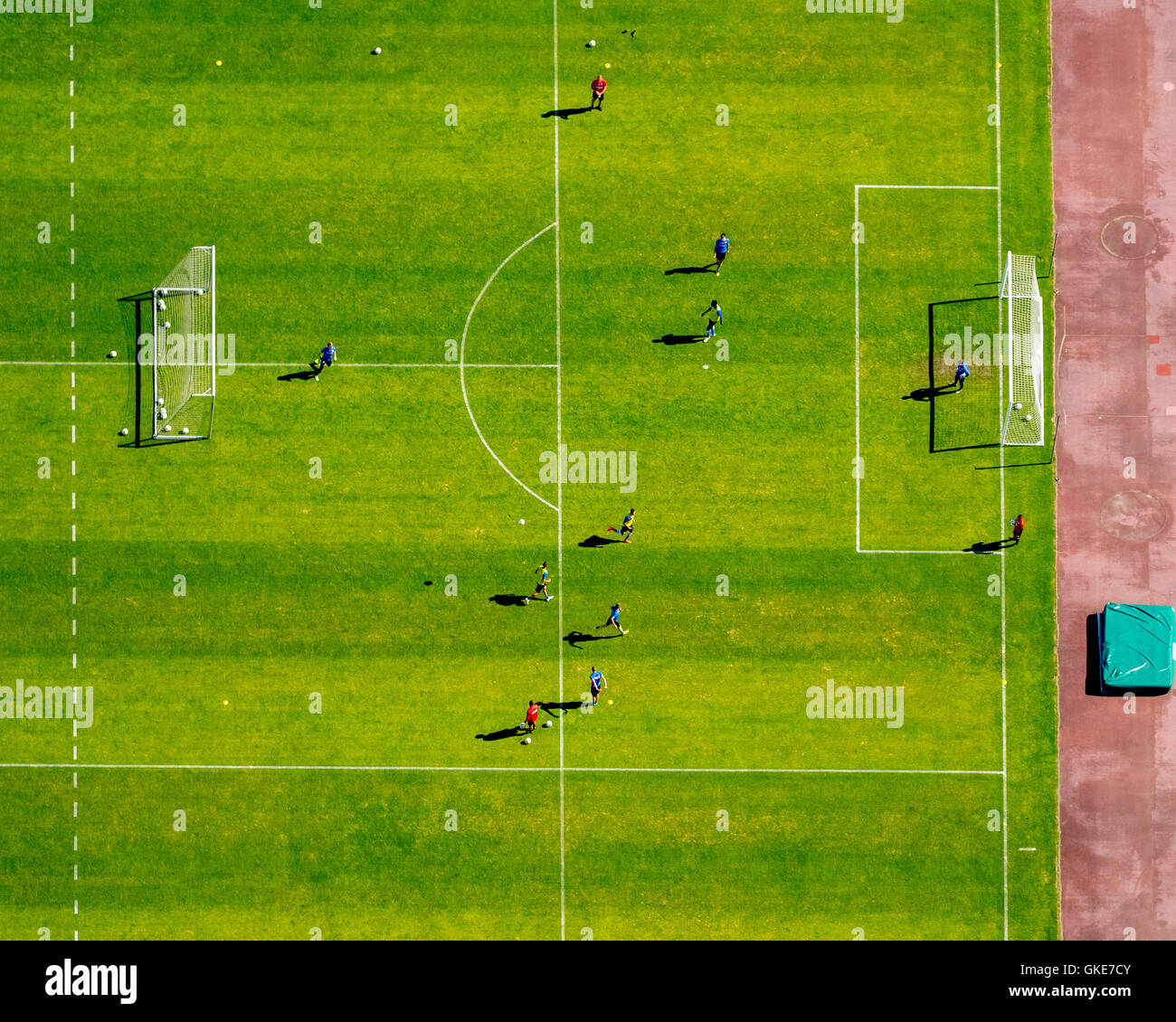 Aerial view, lawn, training ground north of Vonovia-Ruhrstadion ...