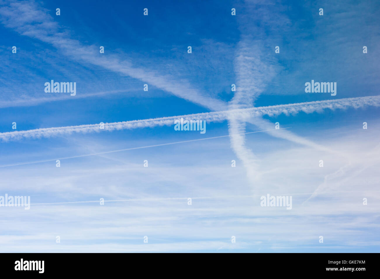 Lots of Aircraft Vapor Trails in the Sky Stock Photo - Alamy