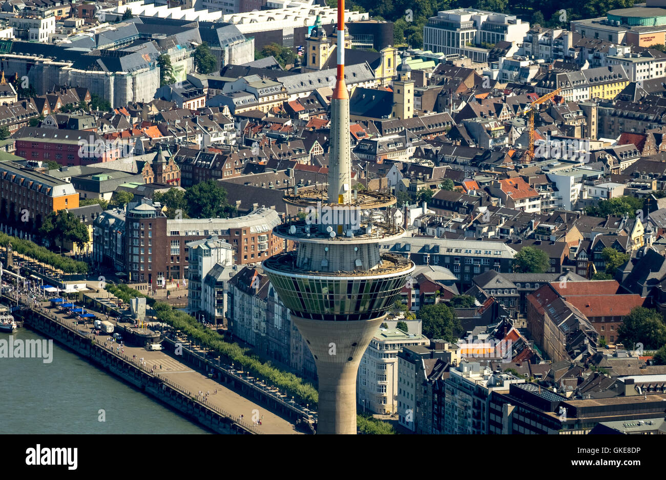 Aerial view, TV tower in front of the old town, Rhine river, maritime ...