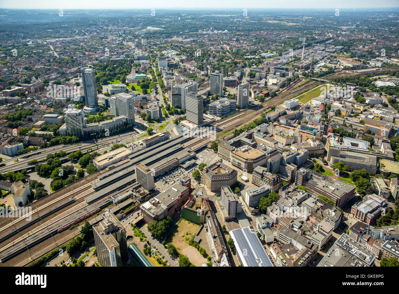 Aerial view, skyline Essen RWE skyscraper, EVONIK Headquarters ...