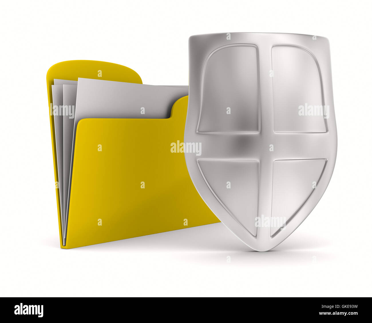 Yellow computer folder with shield. Isolated 3d image Stock Photo - Alamy
