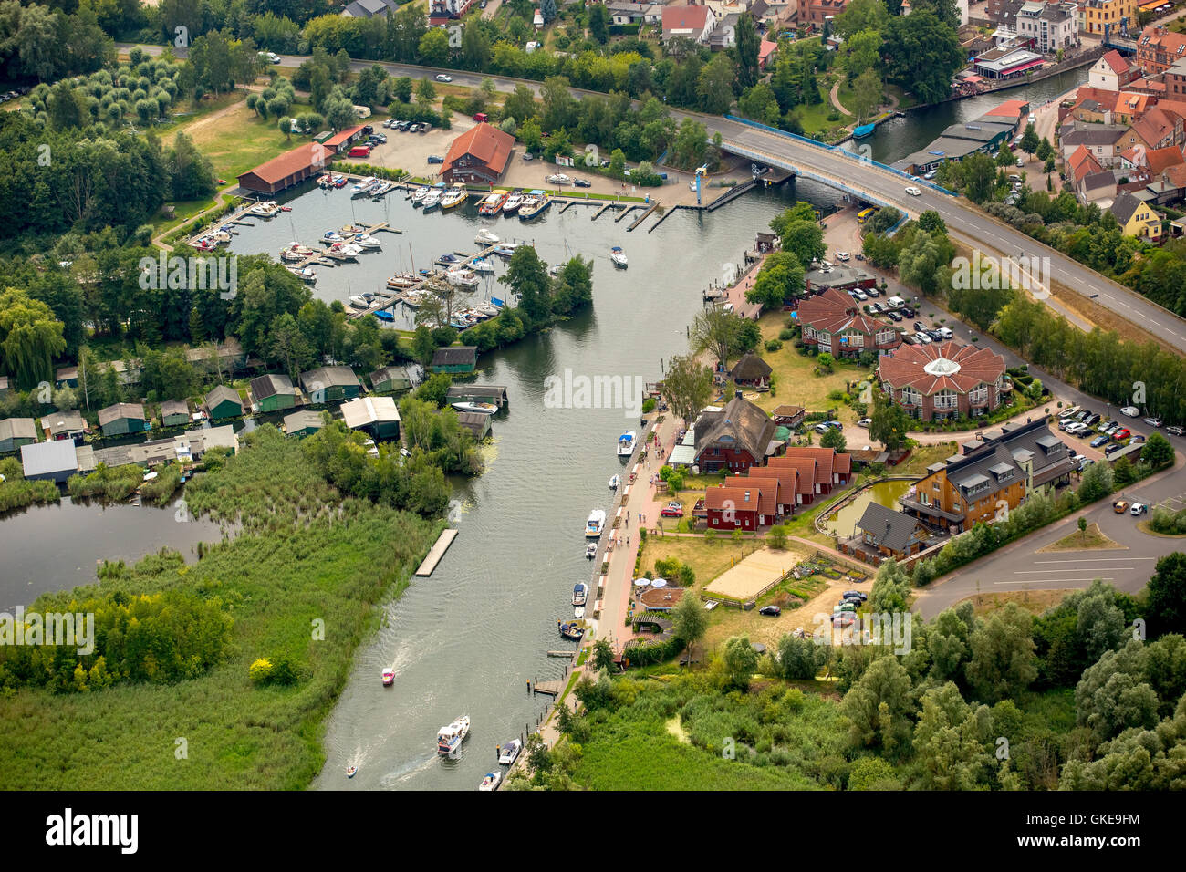 Aerial view, Elde and water rest Plau, Plau, Mecklenburg Lake District ...