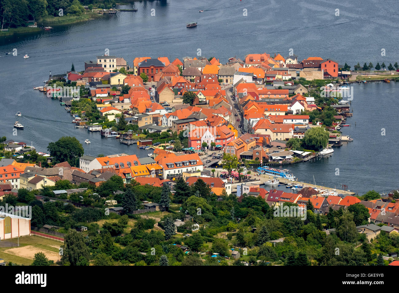 Island malchow with port and new drawbridge hi-res stock photography ...