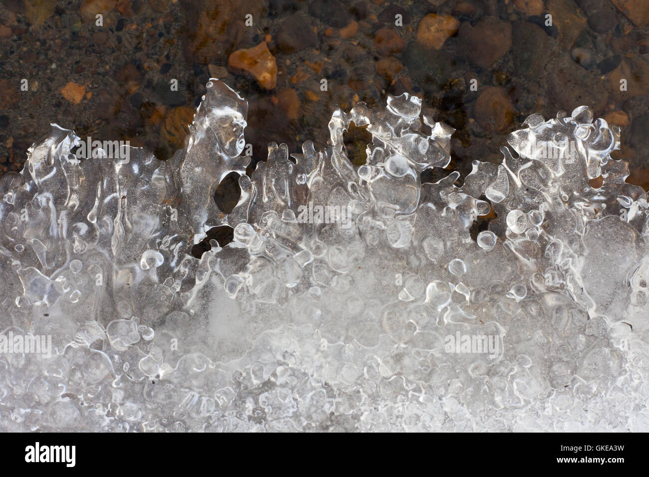Clear ice forming at water's edge Stock Photo - Alamy