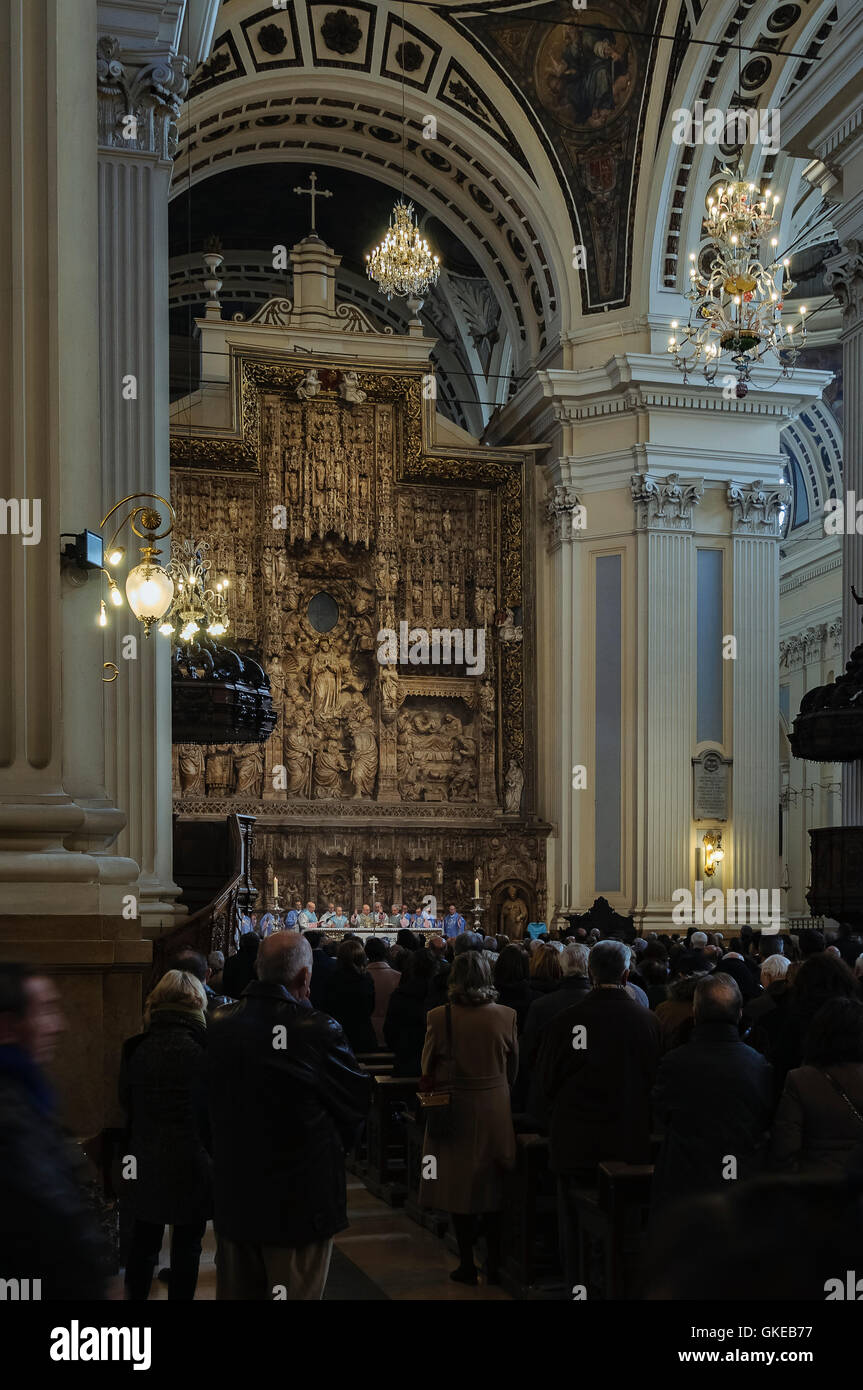 Basilica of Our Lady of Pilar, interior view of the high altar with the ...