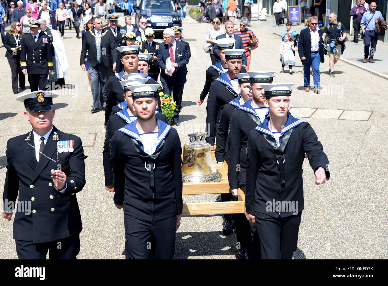 The unveiling of the restored HMS Hood ships bell at Portsmouth ...