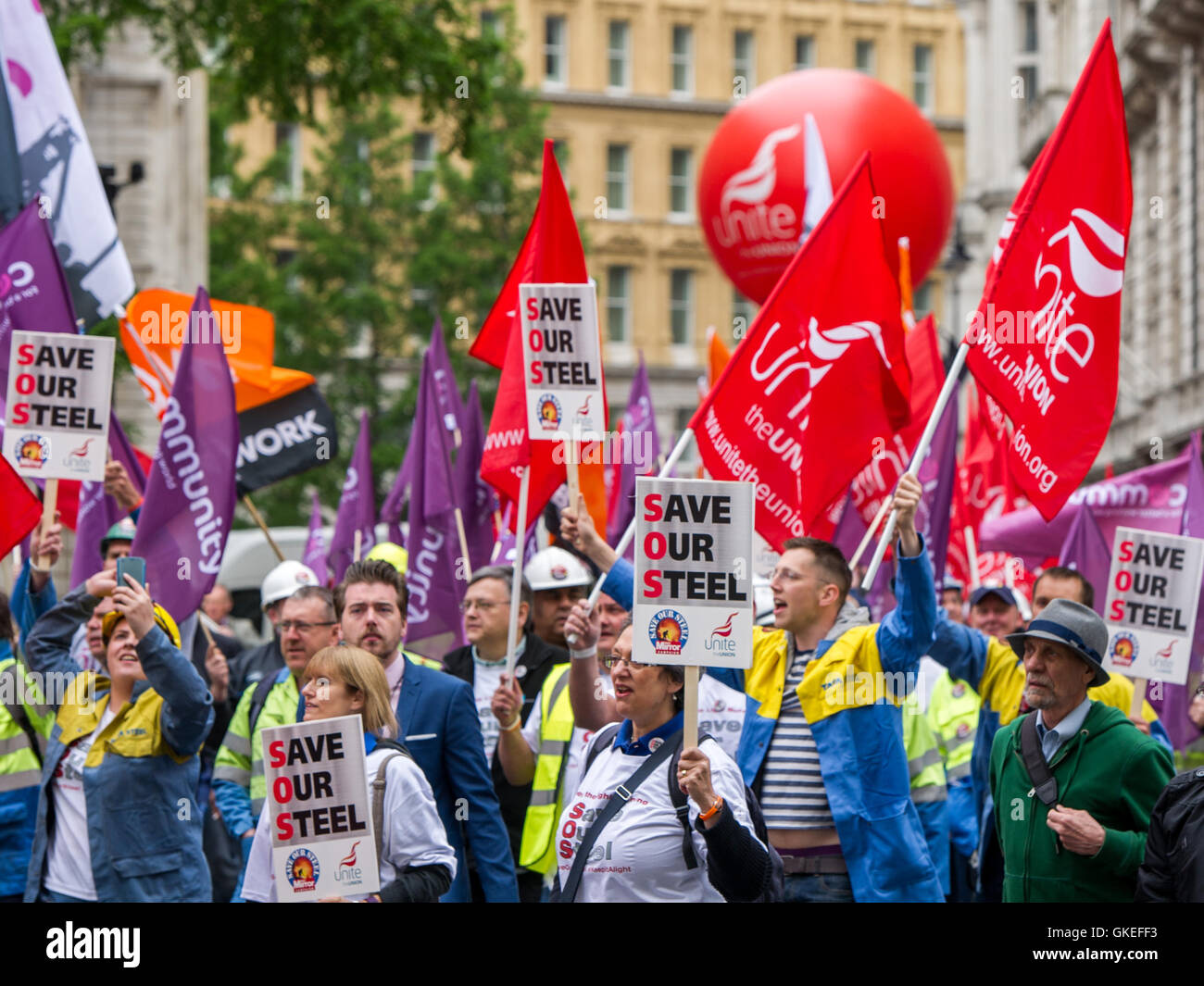 Hundreds of steel workers and their supporters march down London's ...